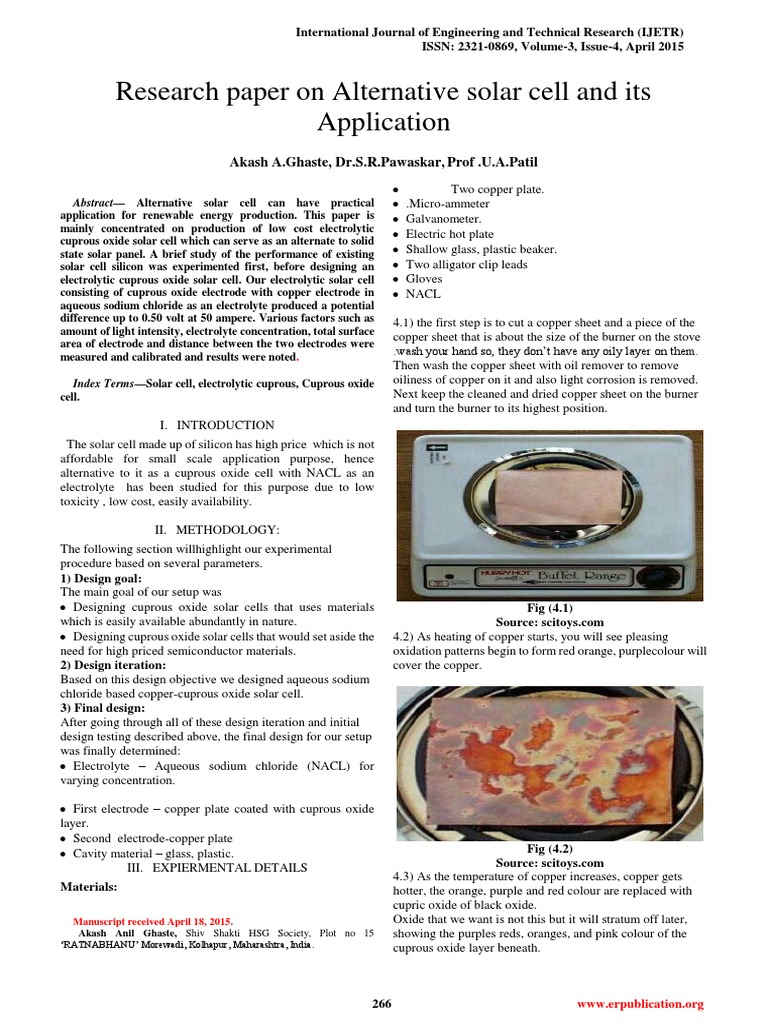 Research paper on Alternative solar cell and its Application | Solar ...