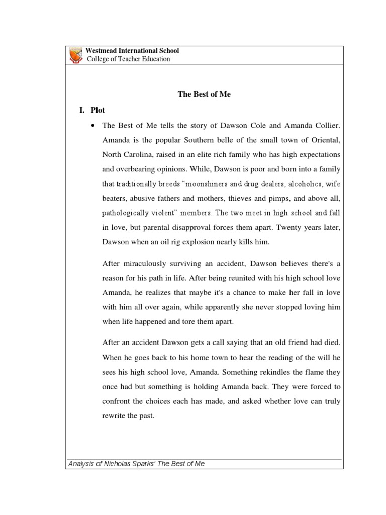 The Best of Me I. Plot: College of Teacher Education | PDF