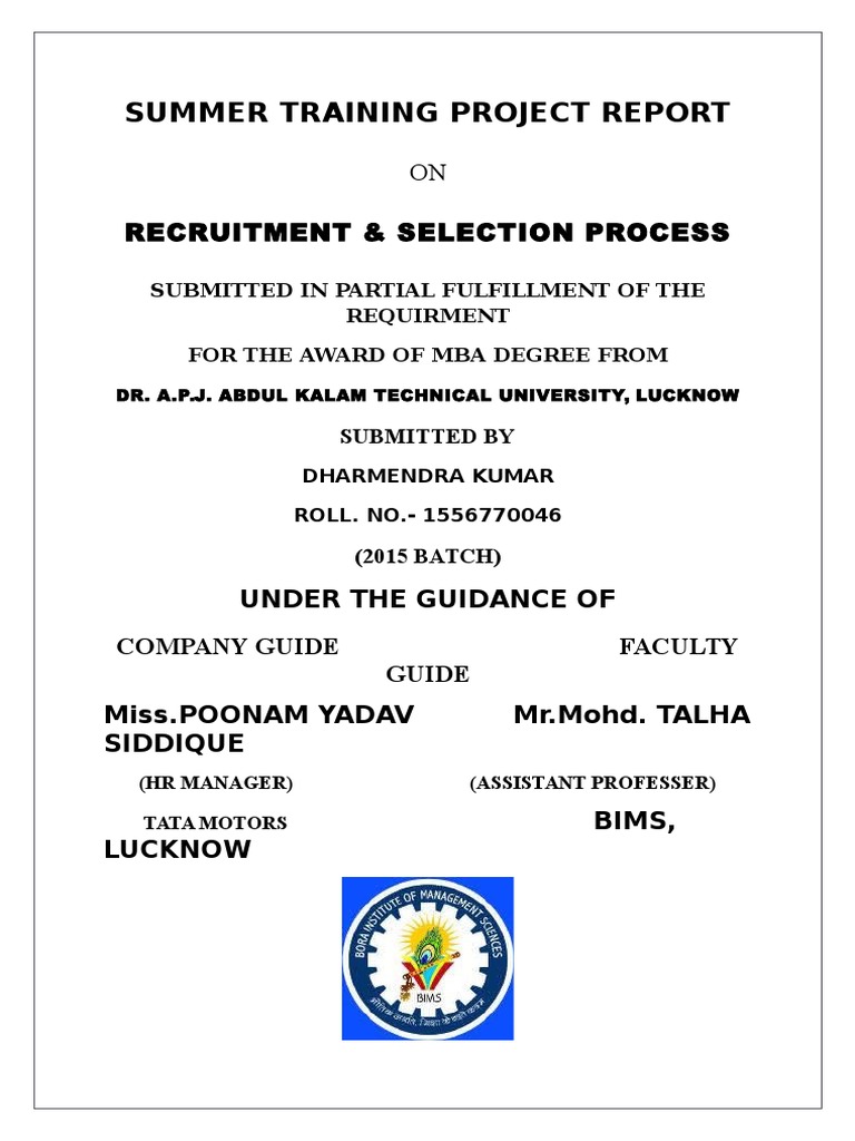 Summer Training Project Report: ON Recruitment & Selection Process ...