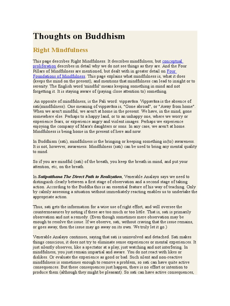 Thoughts On Buddhism Pdf Sati Buddhism Mindfulness