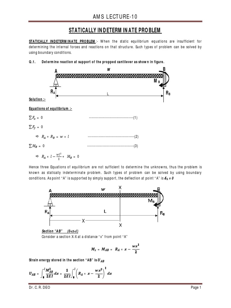 Statically Indeterminate Problem: Ams Lecture-10 | PDF | Chemical Equilibrium | Equations