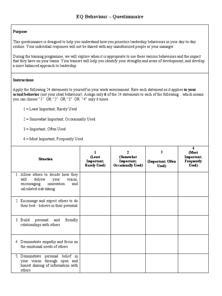 EQ Questionnaire | PDF | Behavior | Leadership
