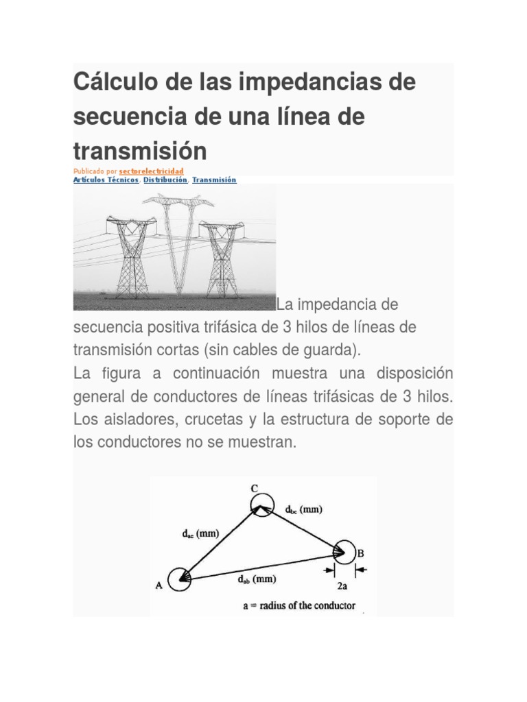 Cálculo de Las Impedancias de Secuencia de Una Línea de Transmisión