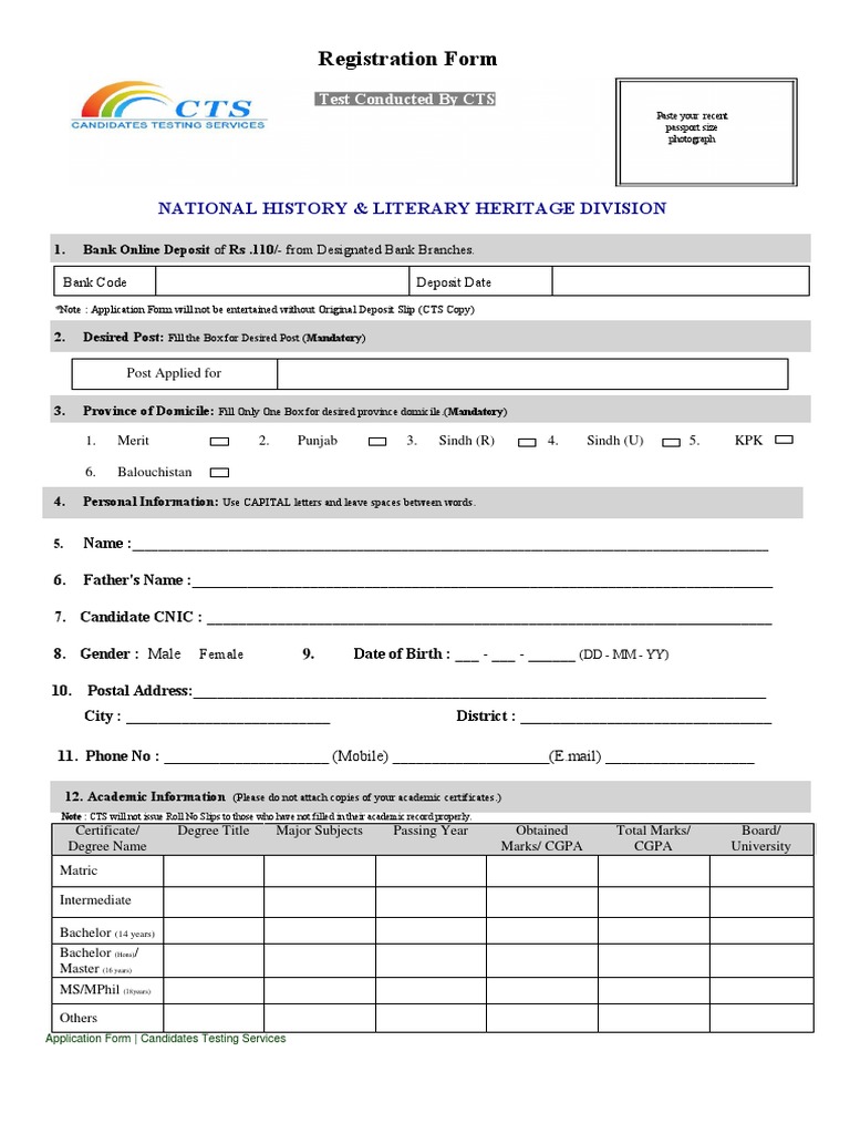 Registration Form: National History & Literary Heritage Division | PDF ...