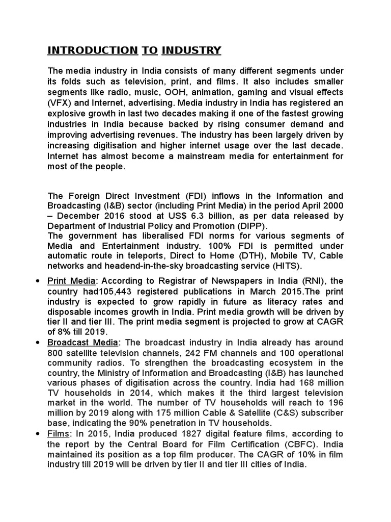 Introduction To Media Industry | PDF | Mass Media | Television