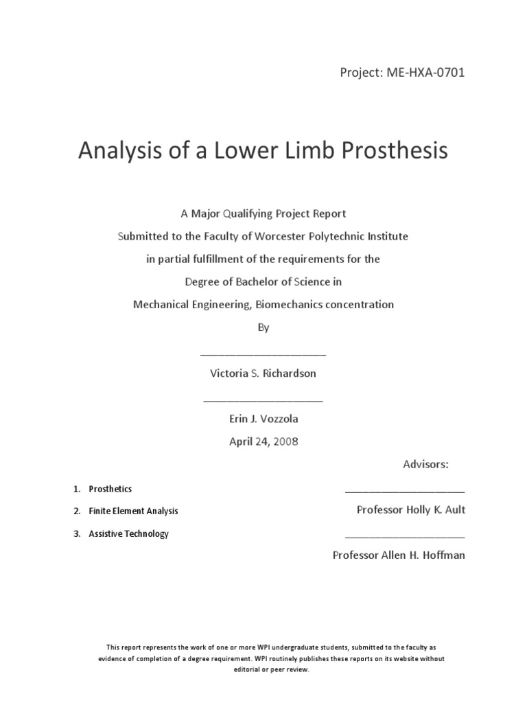 Analysis Of A Lower Limb Prosthesis Pdf Pdf Knee Prosthesis