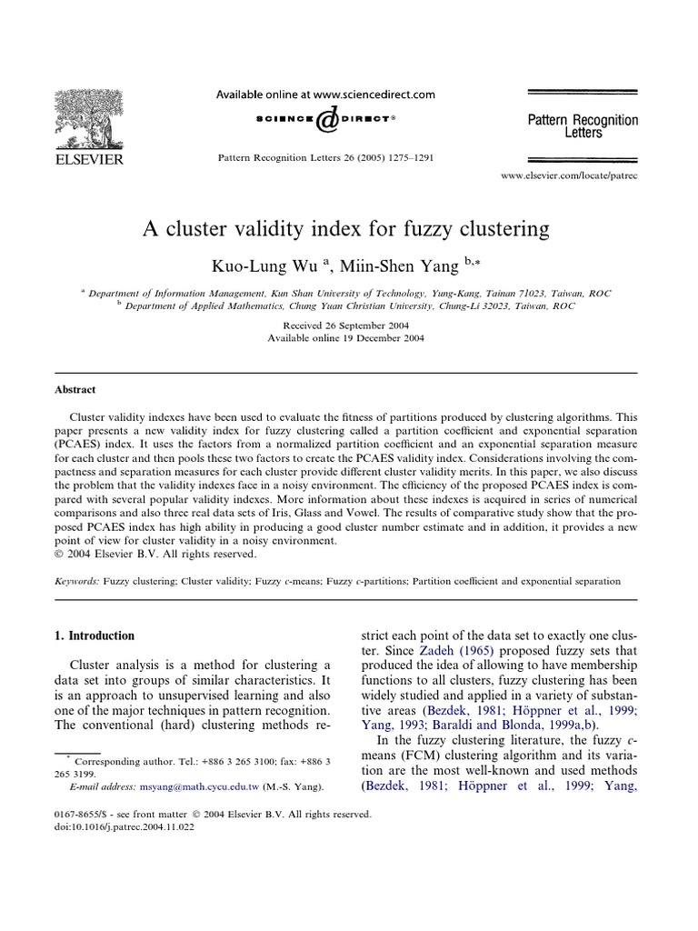 A Cluster Validity Index For Fuzzy Clustering | PDF | Cluster Analysis | Pattern Recognition