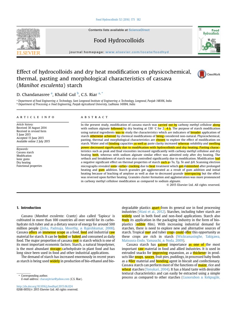 Food Hydrocolloids: D. Chandanasree, Khalid Gul, C.S. Riar | PDF ...