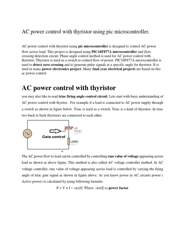 AC Power Control With Thyristor Using Pic Microcontroller | PDF | Ac ...