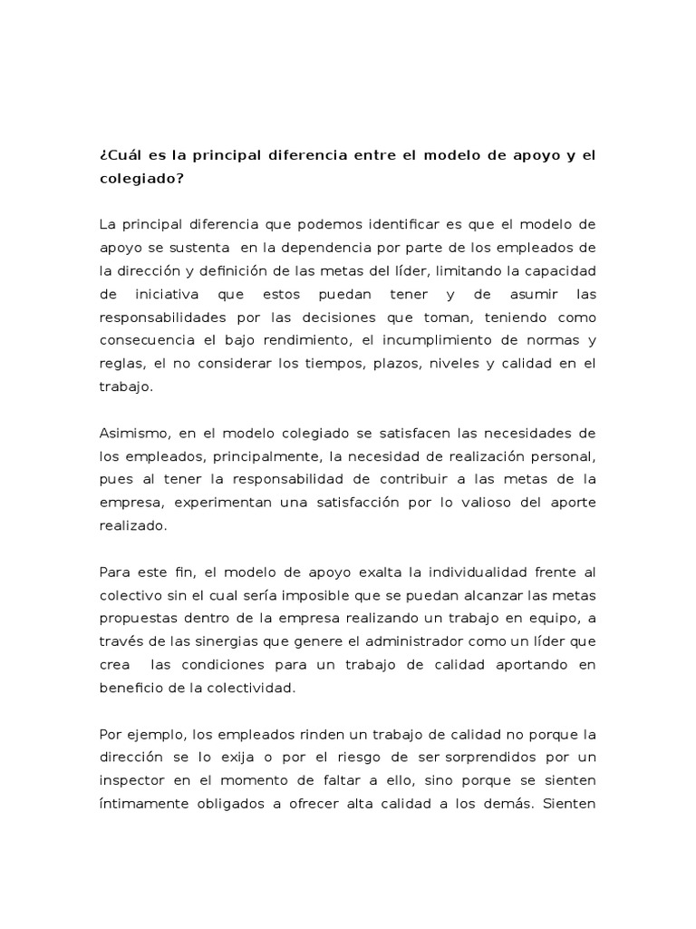 Cuál Es La Principal Diferencia Entre El Modelo de Apoyo y El Colegiado ...