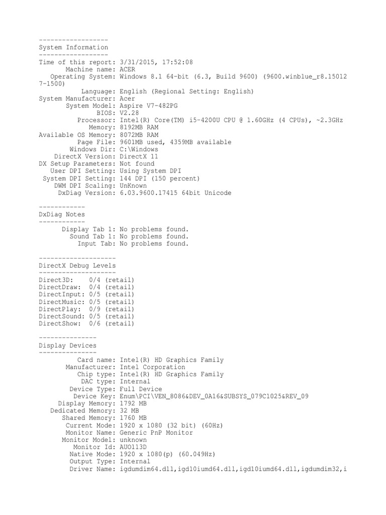 DX Diag | PDF | Device Driver | Computing Platforms