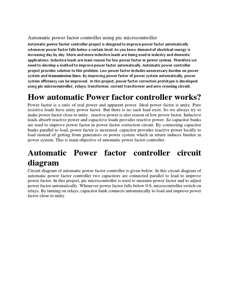 Automatic Power Factor Controller Using Pic Microcontroller Pdf Transformer Relay