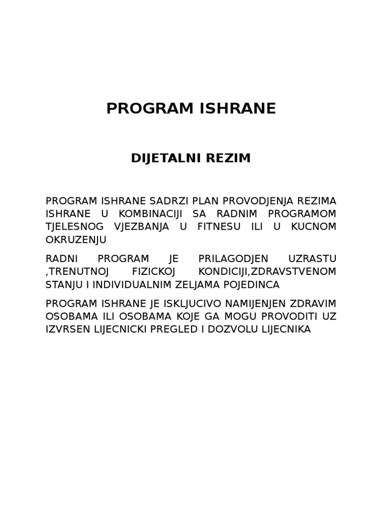 Program Ishrane | PDF