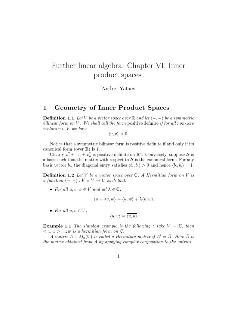 Further Linear Algebra. Chapter VI. Inner Product Spaces | PDF | Eigenvalues And Eigenvectors ...
