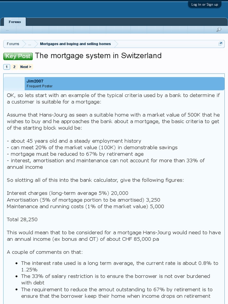 The Mortgage System in Switzerland: Key Post | PDF | Mortgage Loan | Taxes