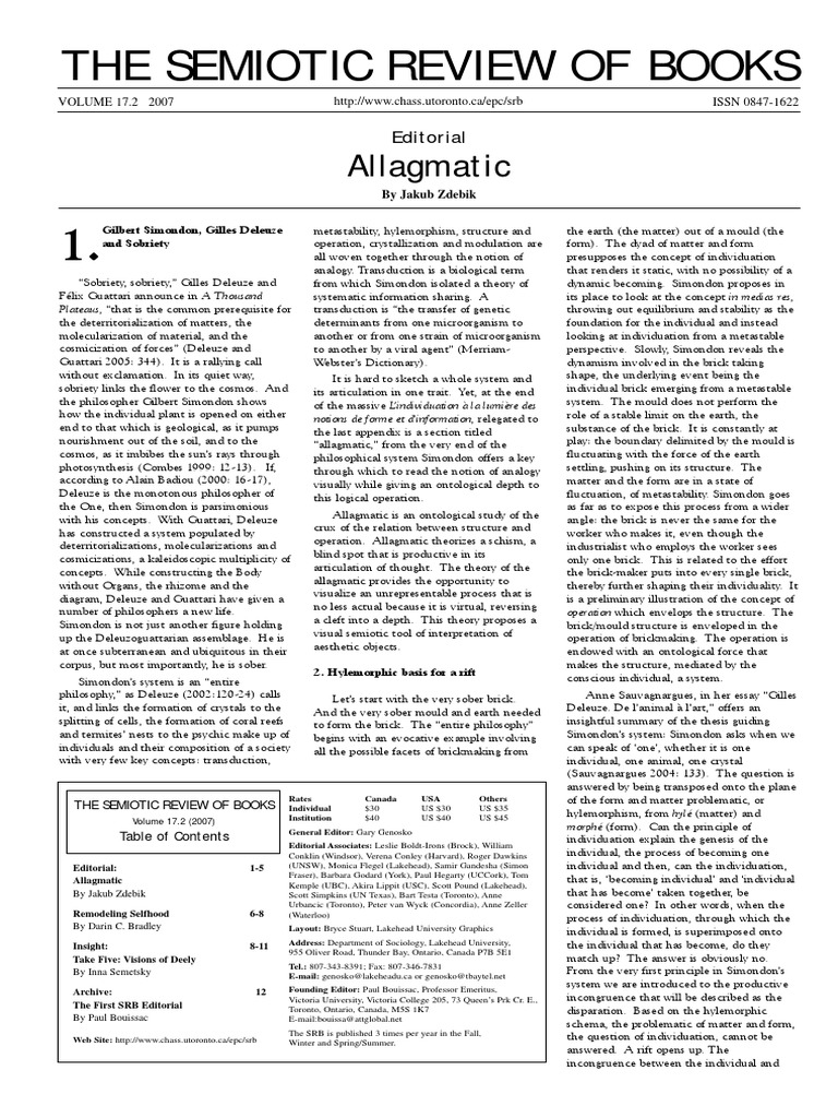 The Semiotic Review of Books: Allagmatic | PDF | Analogy | Gilles Deleuze
