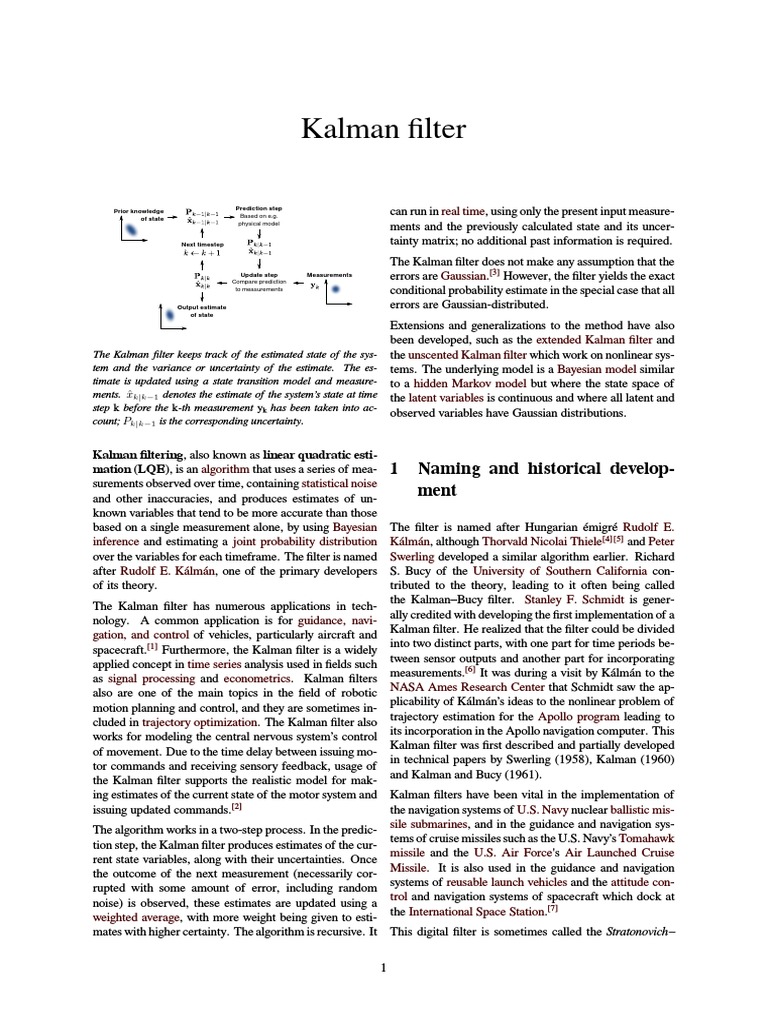 Kalman Filter: 1 Naming and Historical Develop-Ment | PDF | Kalman ...