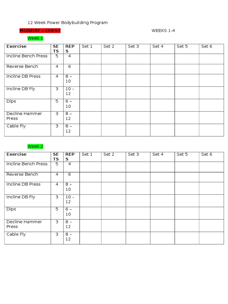 Power Bodybuilding Plan 12 Weeks | PDF | Games Of Physical Skill | Hobbies
