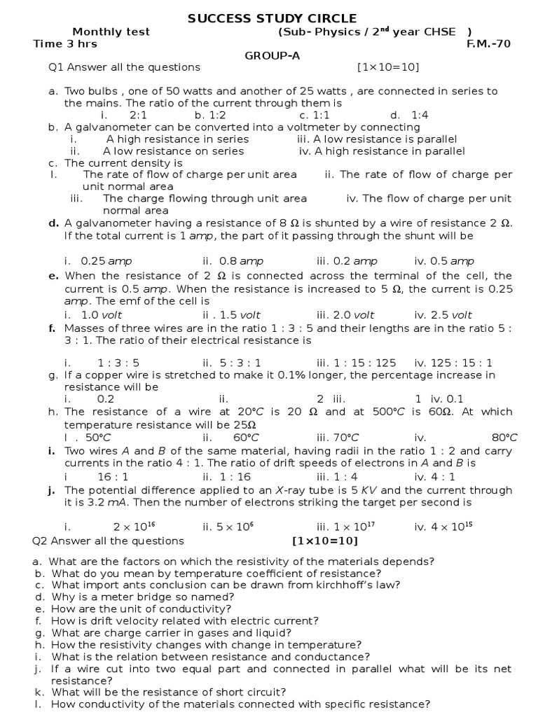 Success Study Circle | PDF | Electric Current | Electrical Resistivity ...