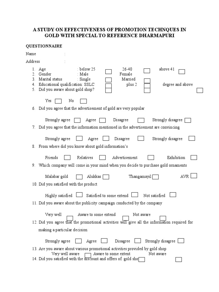 Questionnaire on promotional techniques | Advertising | Marketing