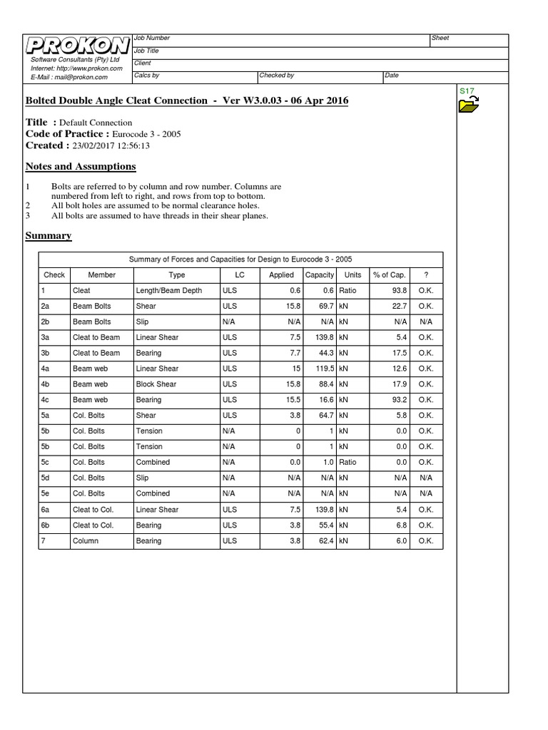 Bolted Double Angle Cleat Connection - Ver W3.0.03 - 06 Apr 2016 Title ...