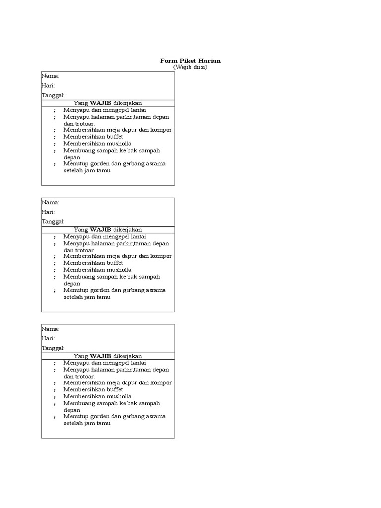 Form Piket HArian | PDF