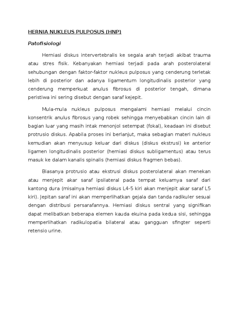 Patofisiologi: Hernia Nukleus Pulposus (HNP) | PDF