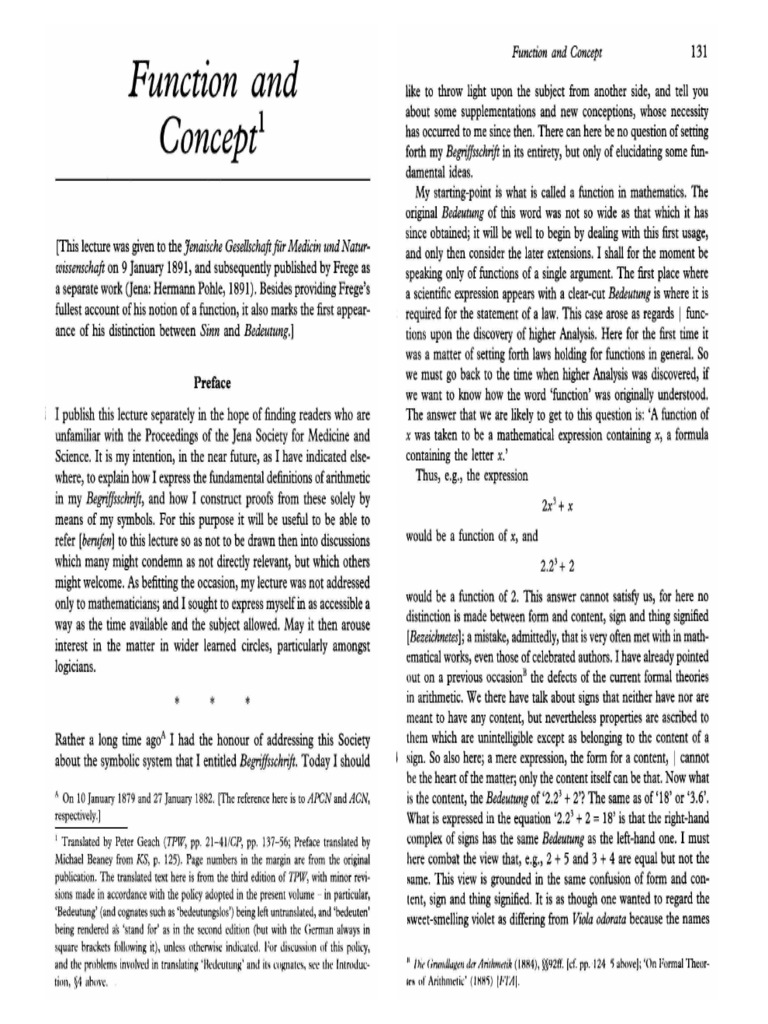 Function and Concept: Preface | PDF | Gottlob Frege | Function ...