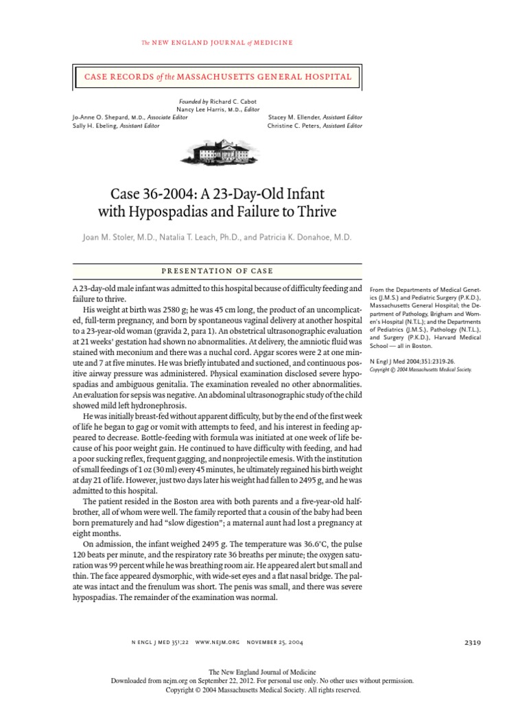 Case 36-2004: A 23-Day-Old Infant With Hypospadias and Failure To ...
