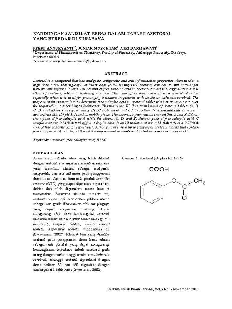 Jurnal Obat Asetosal Unair PDF | PDF