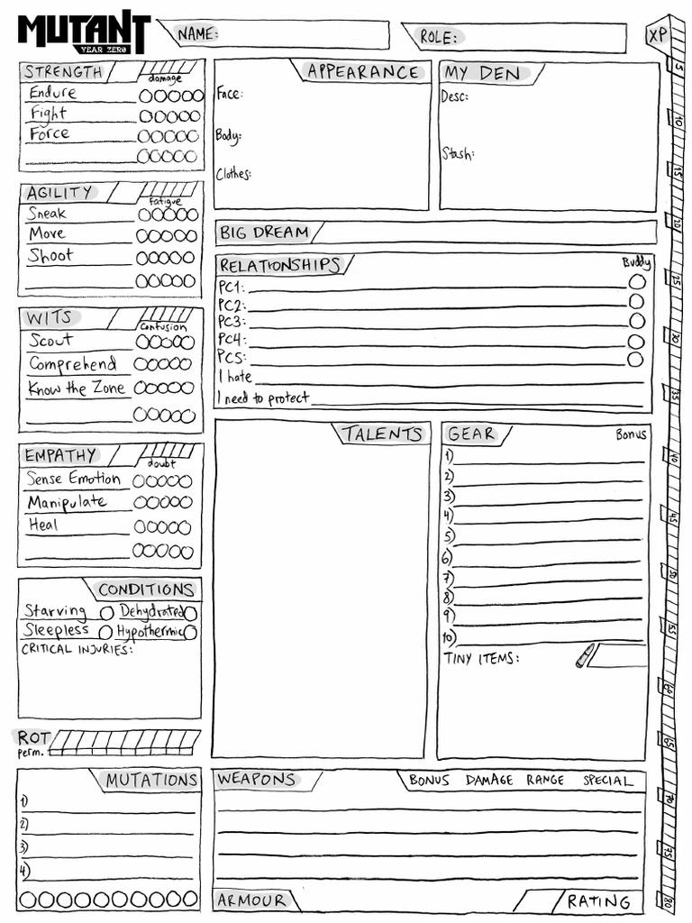 9littlebees MYZ Character Sheet A4 v2 (Form) | PDF