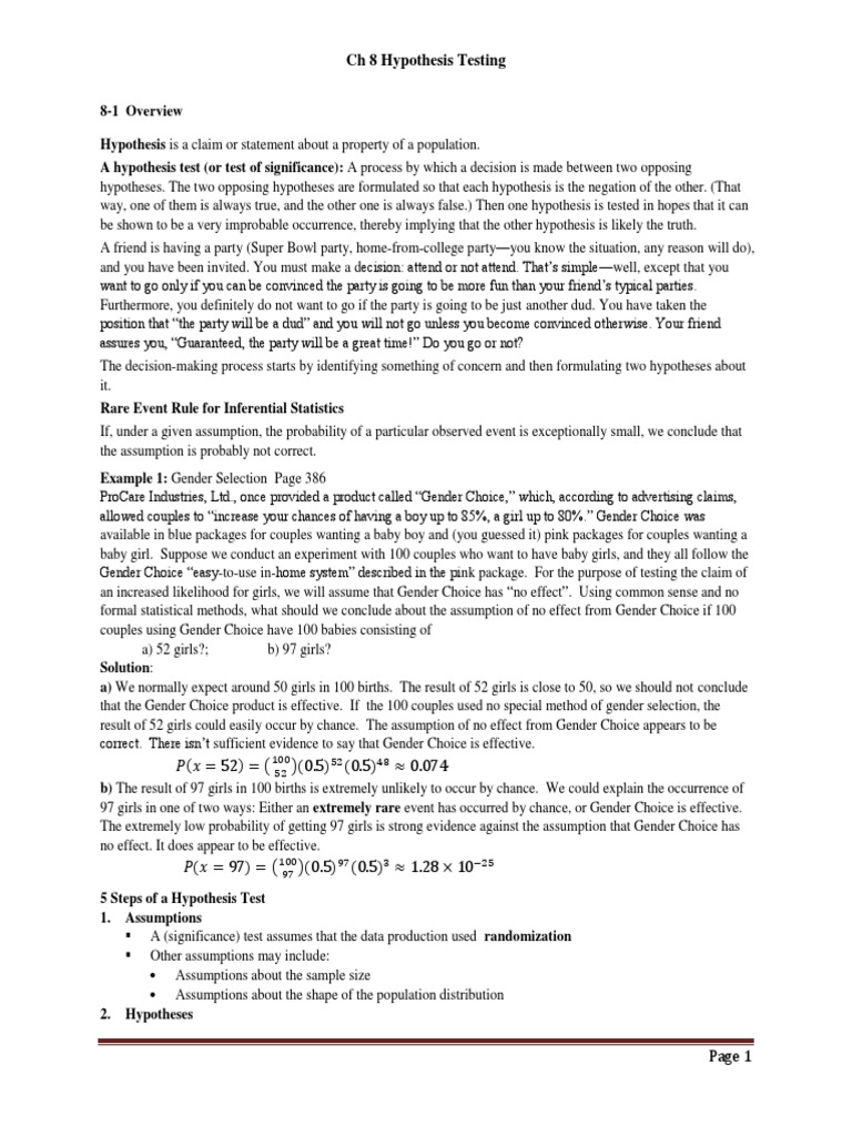 Ch8 Statistics | PDF | Statistical Hypothesis Testing | P Value