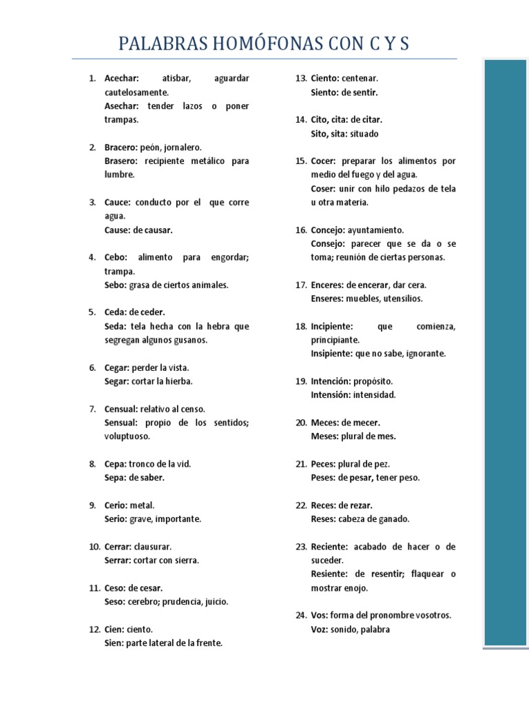 Palabras Homófonas con C, S y Z | PDF | Alimentos | Naturaleza