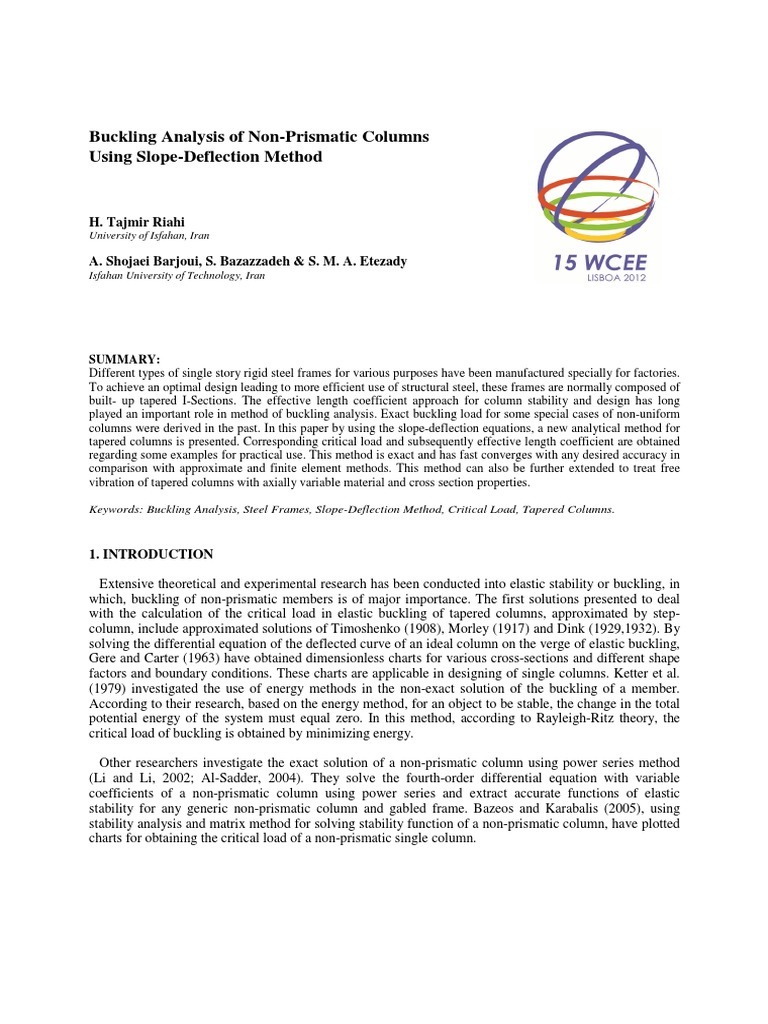 Buckling Analysis of Non-Prismatic Columns Using Slope-Deflection ...