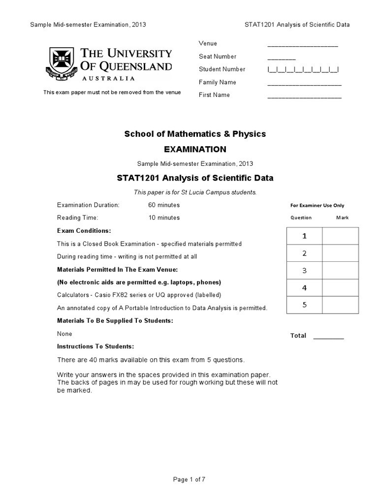 STAT1201 MSE Sample PDF | PDF | Scientific Method | Statistics