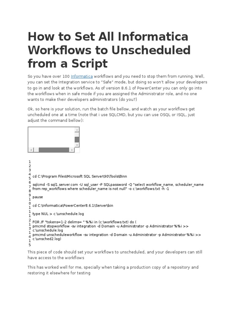 How To Set All Informatica Workflows To Unscheduled From A Script | PDF