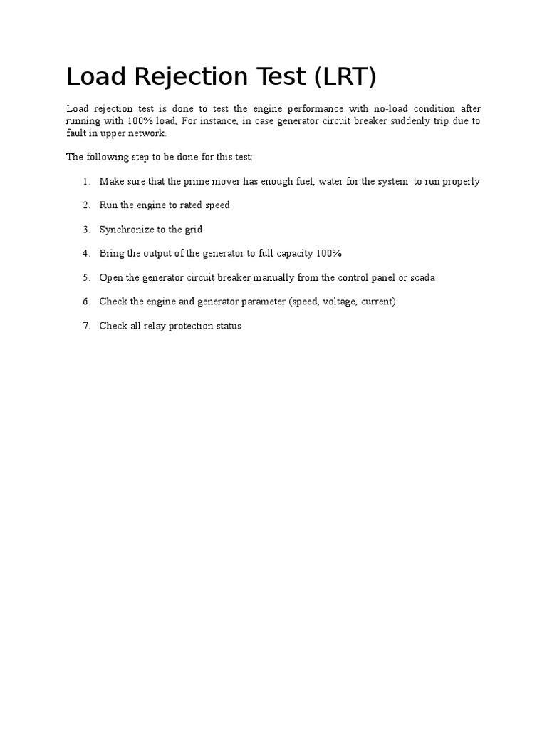 Load Rejection Test | PDF