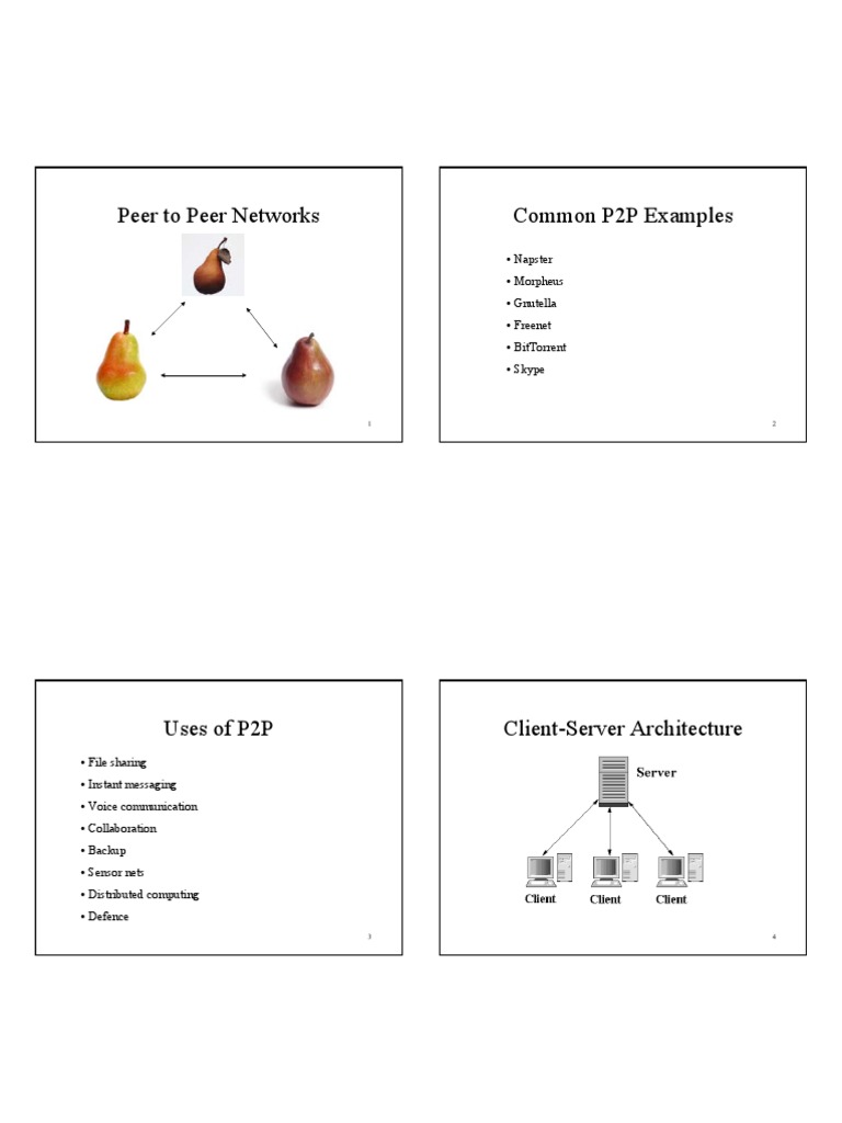 Peer To Peer Networks Common P2P Examples: - Napster - Morpheus - Gnutella - Freenet ...