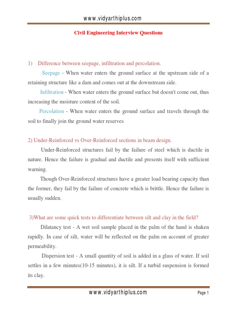 Civil Engineering Interview Questions | Download Free PDF | Concrete ...