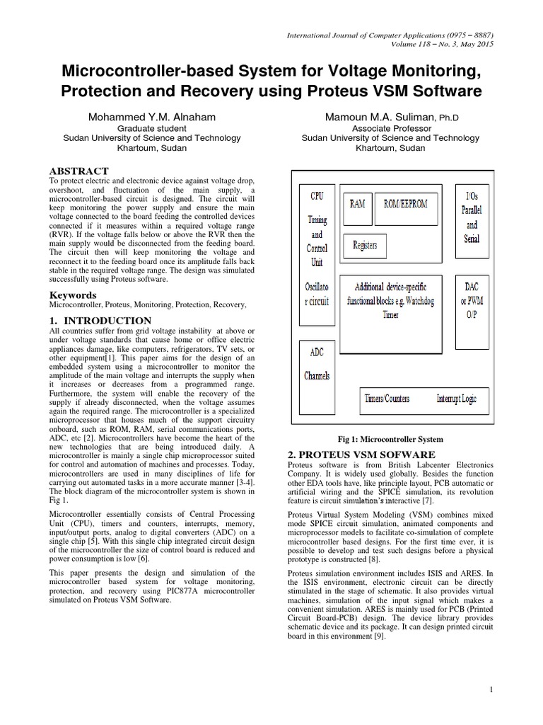 Microcontroller-Based System For Voltage Monitoring, Protection and Recovery Using Proteus VSM ...