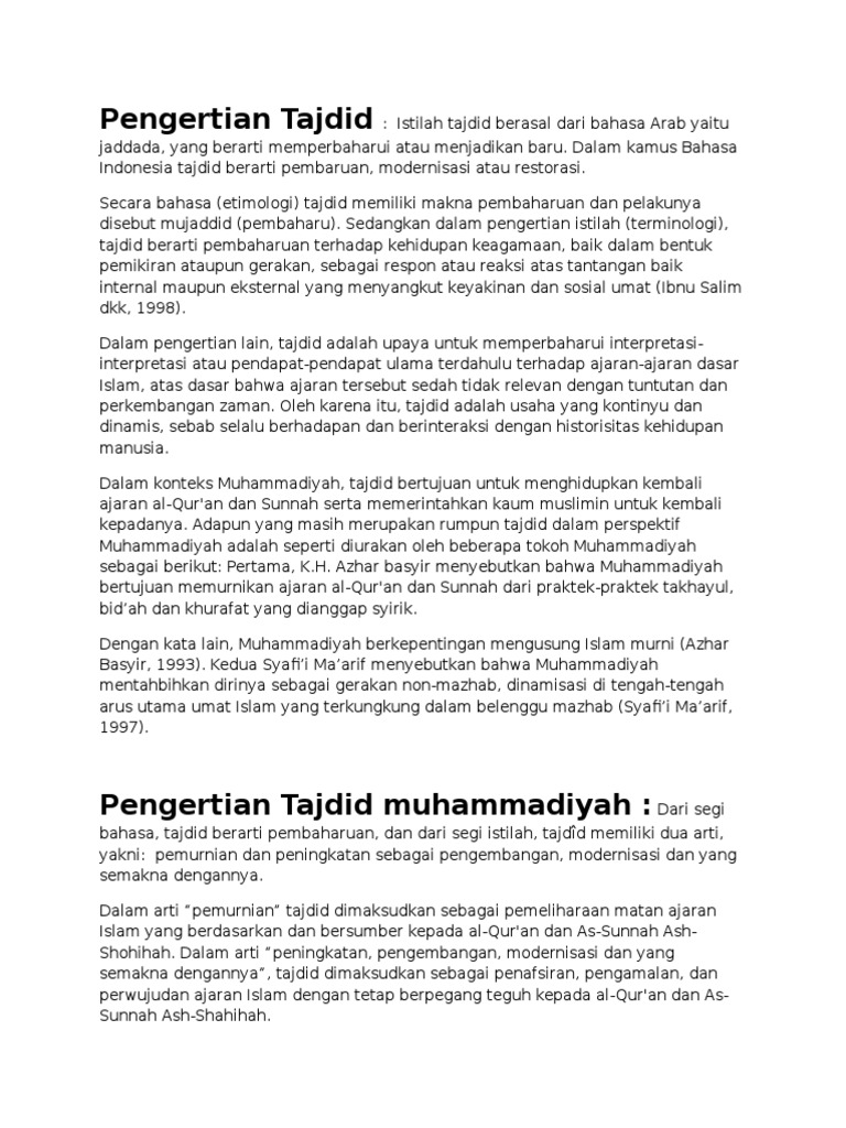 Arti dan Konsep Tajdid dalam Muhammadiyah | PDF