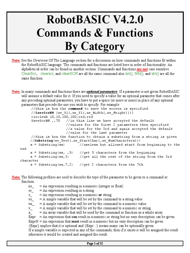 RoboticsBasic Commands | PDF | Parameter (Computer Programming ...