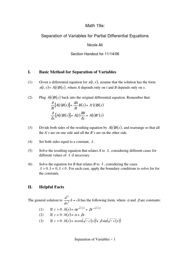 Separation of Variables For PDEs | PDF | Partial Differential Equation | Equations