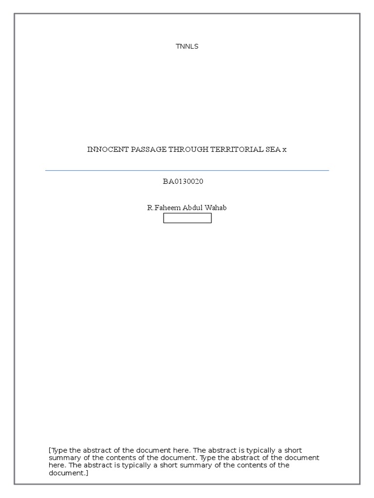 Innocent Passage Through Territorial Sea X: Tnnls | Download Free PDF ... Innocent Passage Through Territorial Sea X: Tnnls | Download Free PDF ...