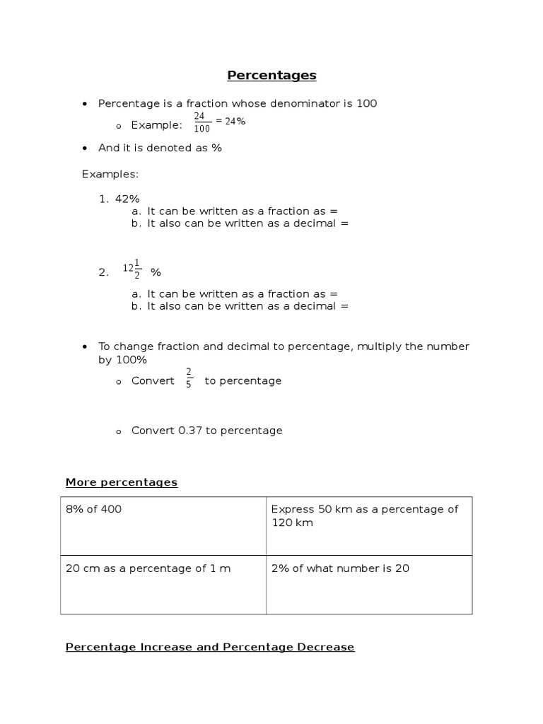 Understanding Percentages and Calculations | PDF | Percentage ...