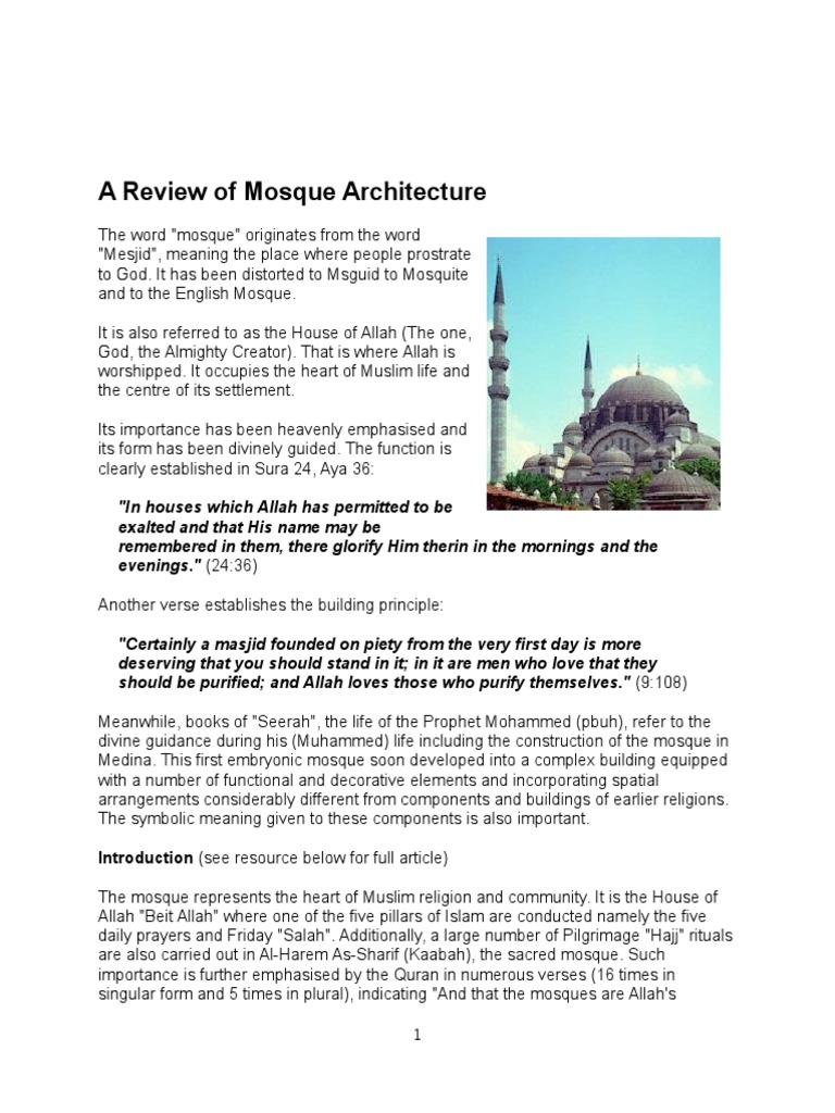 Key Features of Mosque Architecture | PDF | Mosque | Dome