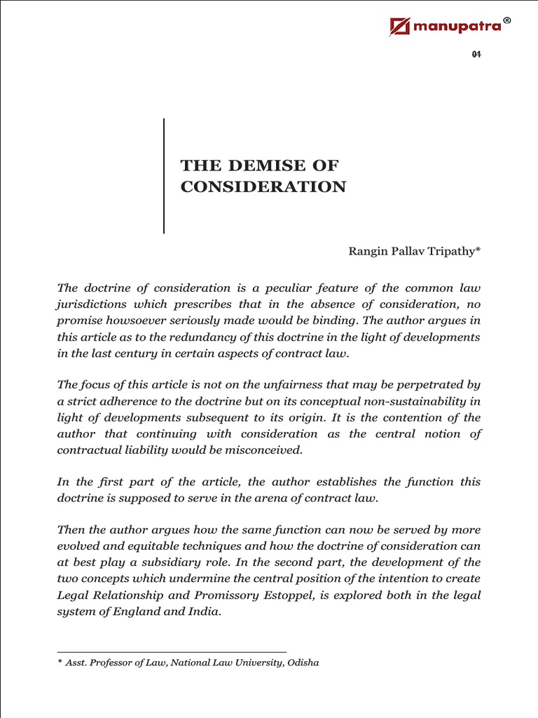 The Demise of Consideration | PDF | Estoppel | Consideration