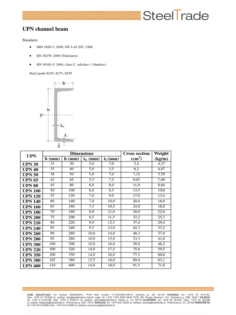 UPN Channel Beam: DIN 1026-1: 2000, NF A 45-202: 1986 | PDF ...