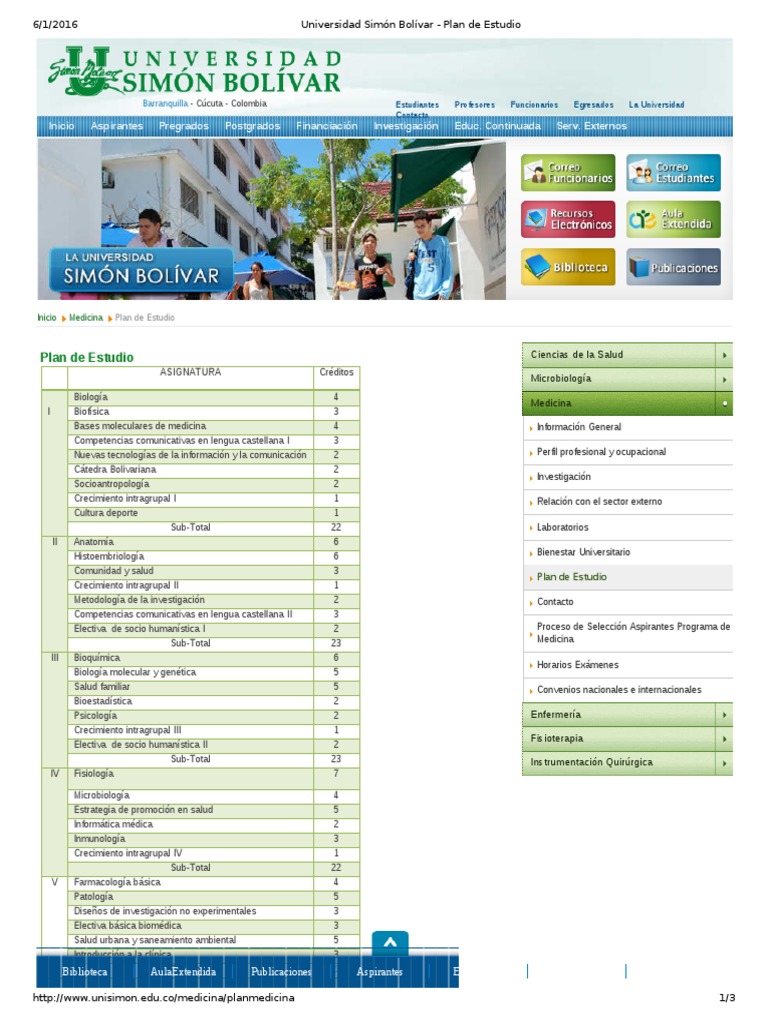 Universidad Simón Bolívar - Plan de Estudio | PDF | Medicina | Ciencias de la vida