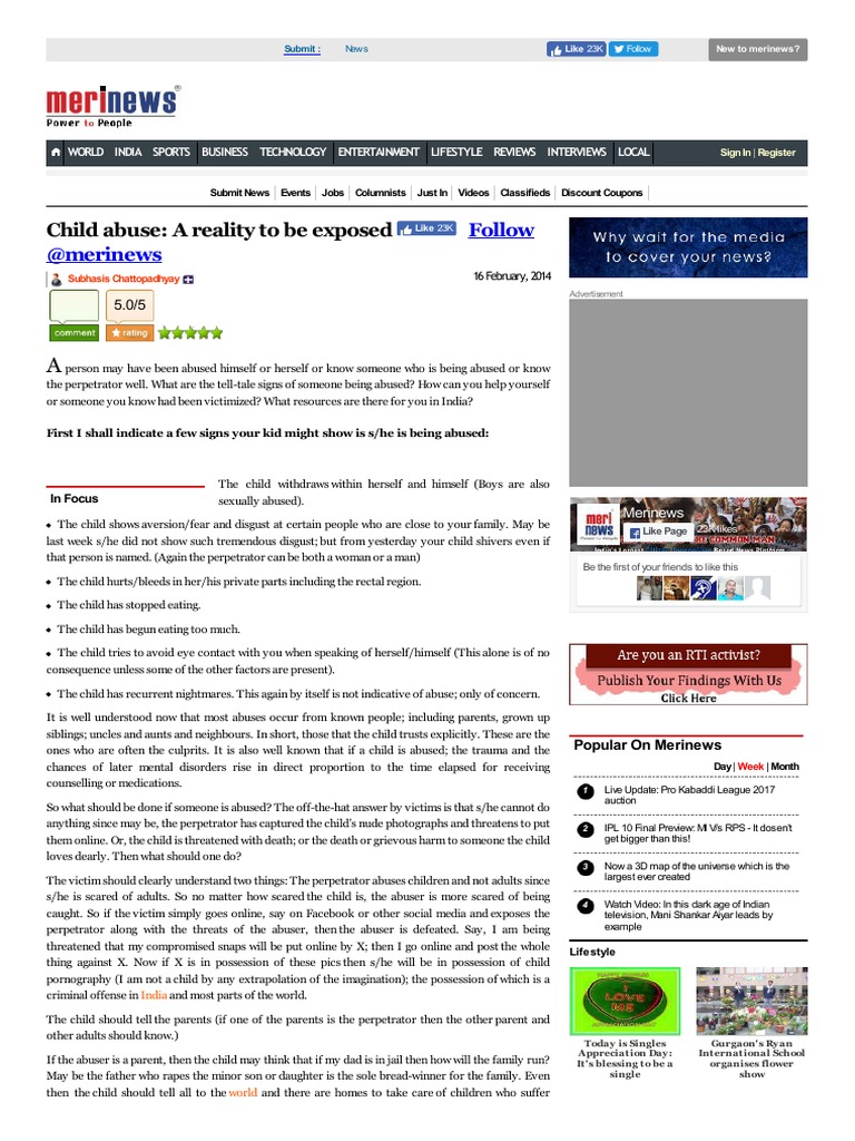 Child Abuse A Reality To Be Exposed | PDF | Child Abuse | Abusive Behaviour